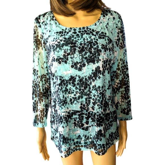 Alfani | Tops | Alfani Semi Sheer Light Turquoise Blackw Layeredtiered ...